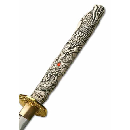 HAND FORGED SAMURAI KATANA SWORD WITH DRAGON HANDLE