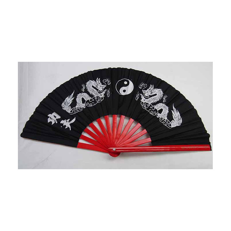 PLASTIC KUNG FU FAN BLACK 13"
